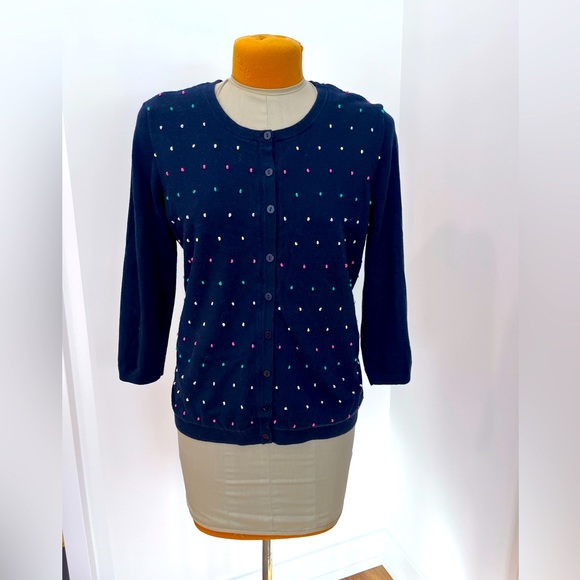Talbots | Sweaters | Talbots L Cardigan Sweater Navy Blue Embroider ...